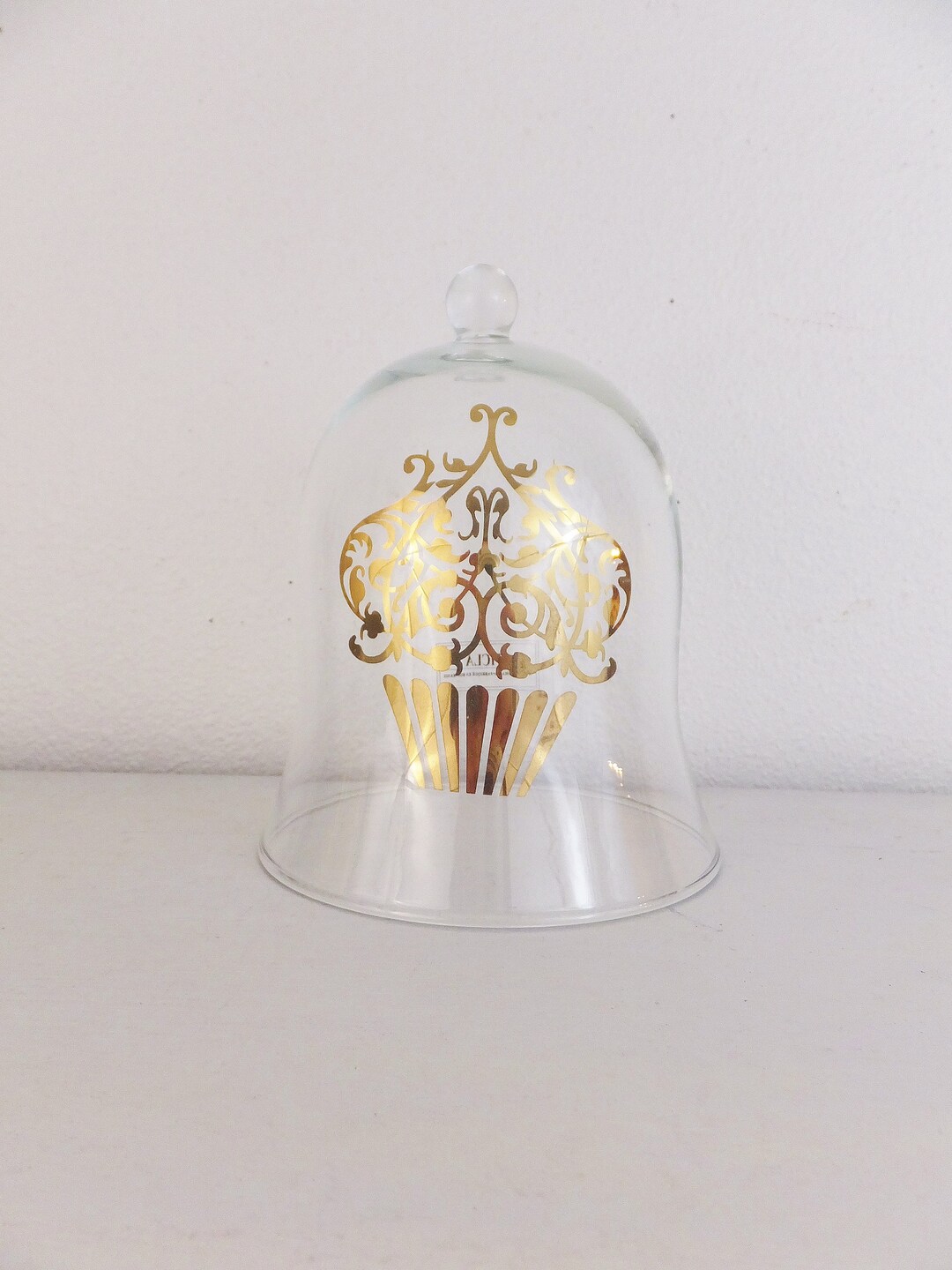 Decorative Glass Cloche With Gold Cupcake Dome Graphic Bell Cloche ...