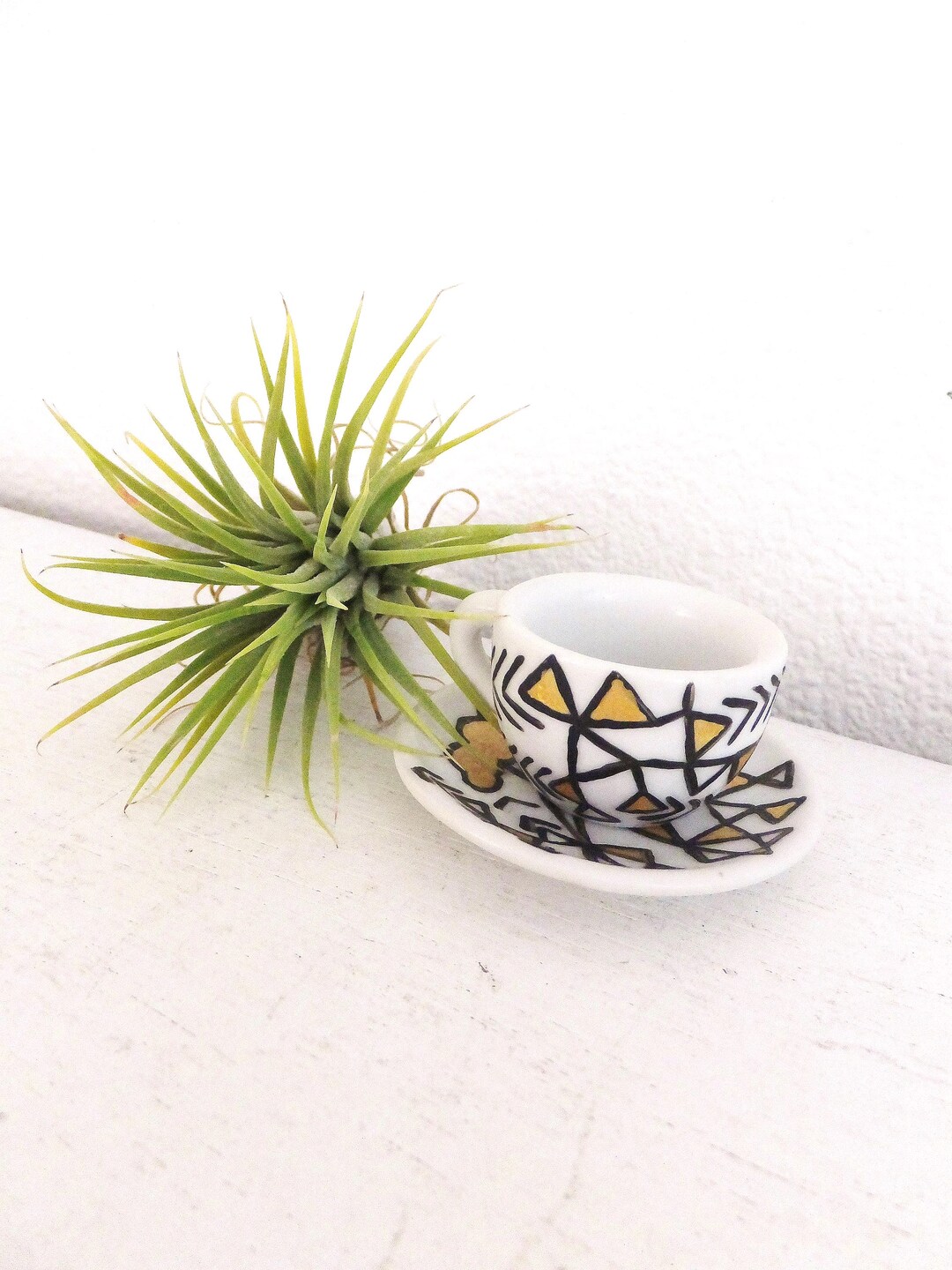 Boho Miniature Tea Cup & Saucer, Geometric Gold Cloud Design, Doll ...