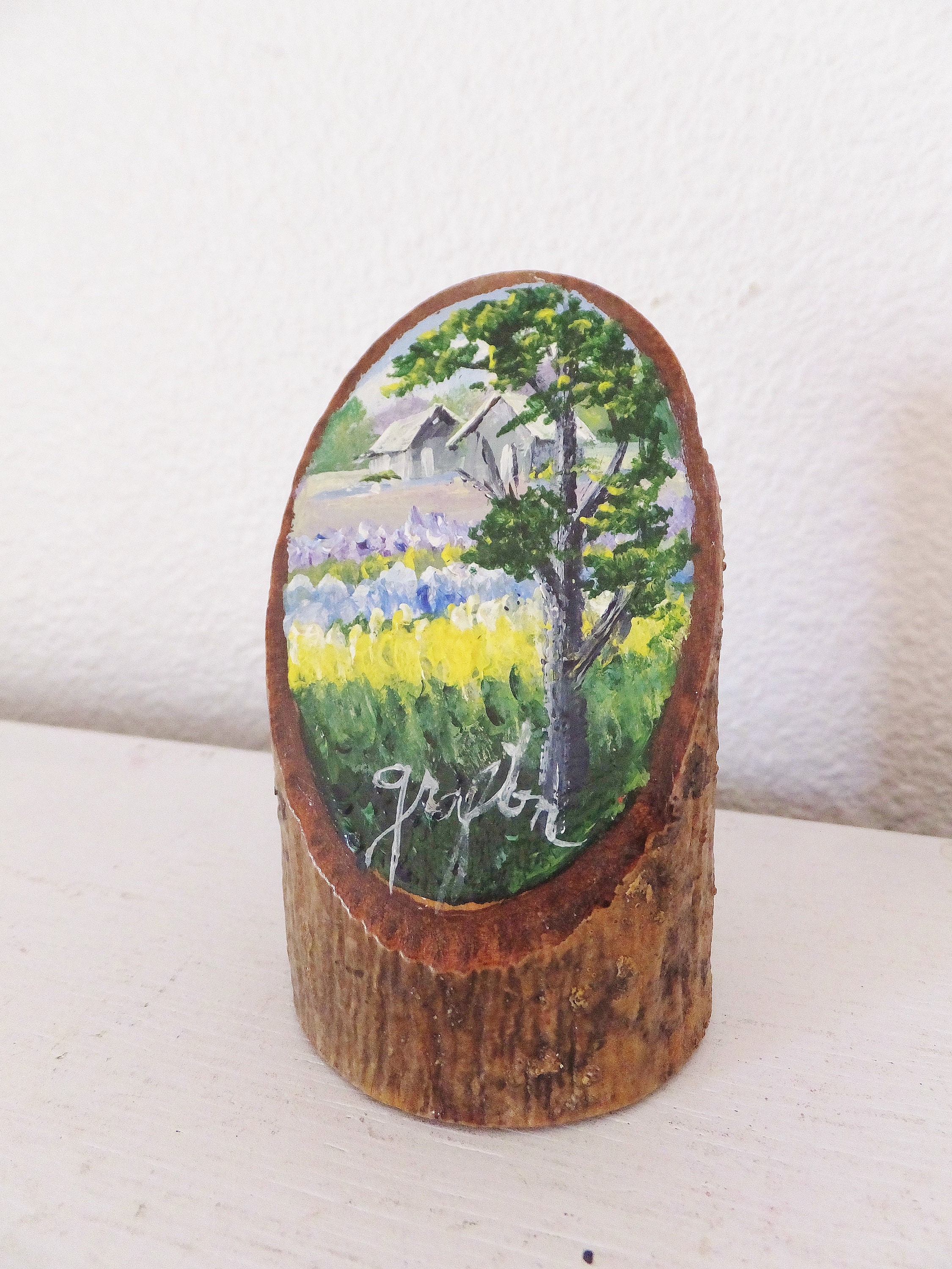 Small Cottage Garden Painting on Rustic Branch Cottage Chic | Etsy