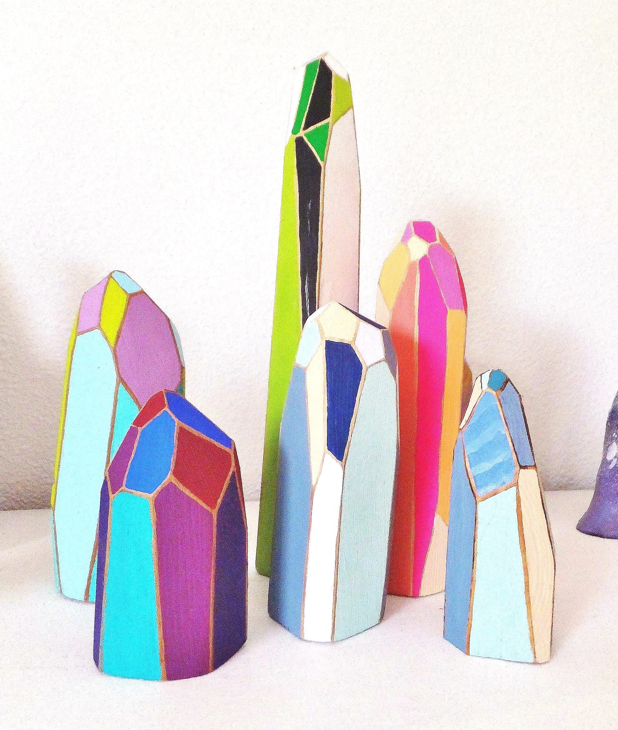 Geometric Wooden Crystal Sculpture: Colorful Boho Desk Art - Etsy
