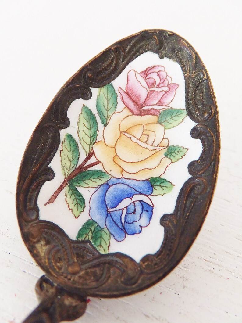 Vintage Enamelled Rose Spoon Decorative Metal Spoon With Hand - Etsy