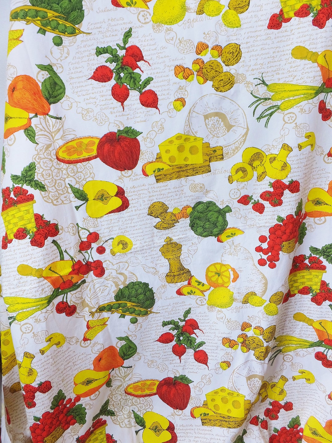 Vintage Kitchen Fruits & Foods Fabric Vtg 1950's Mid Century Vtg 1960's ...