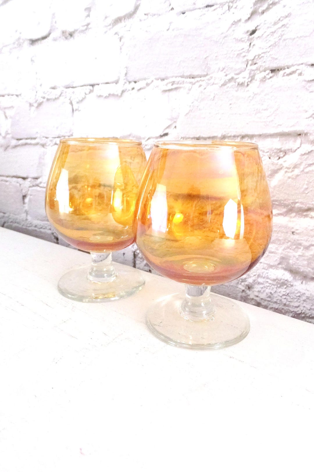 Vintage Orange Lusterware Cordial Glasses - Iridescent Barware Pair - Etsy