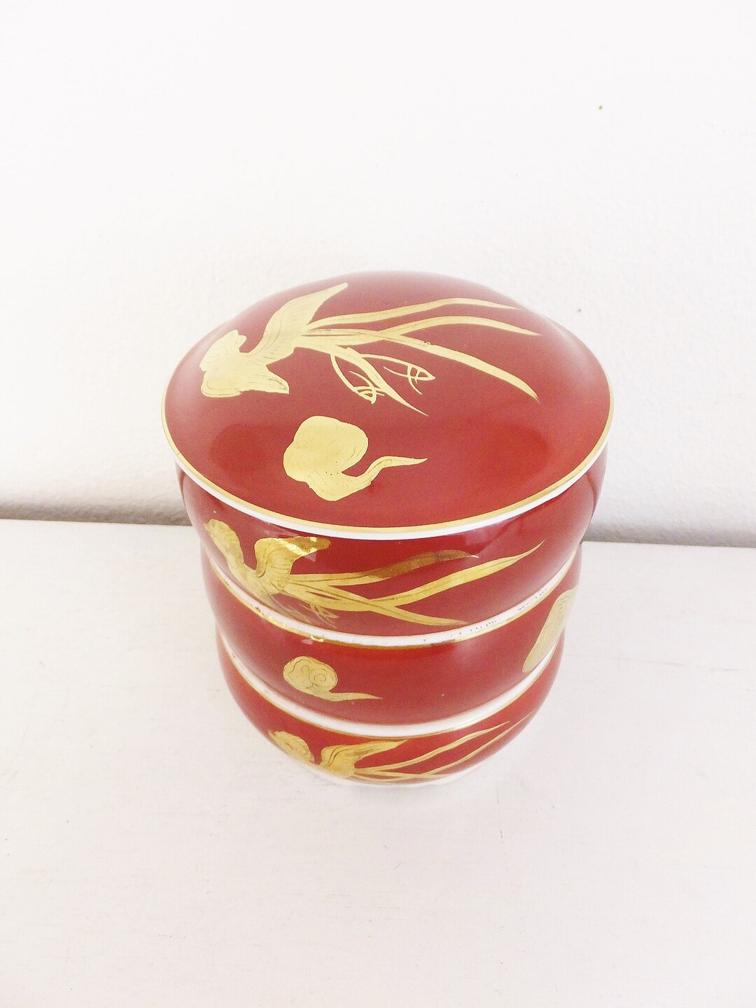 Vintage Japanese Porcelain Tiered Box Ceramic Bento Box Trinket Box ...