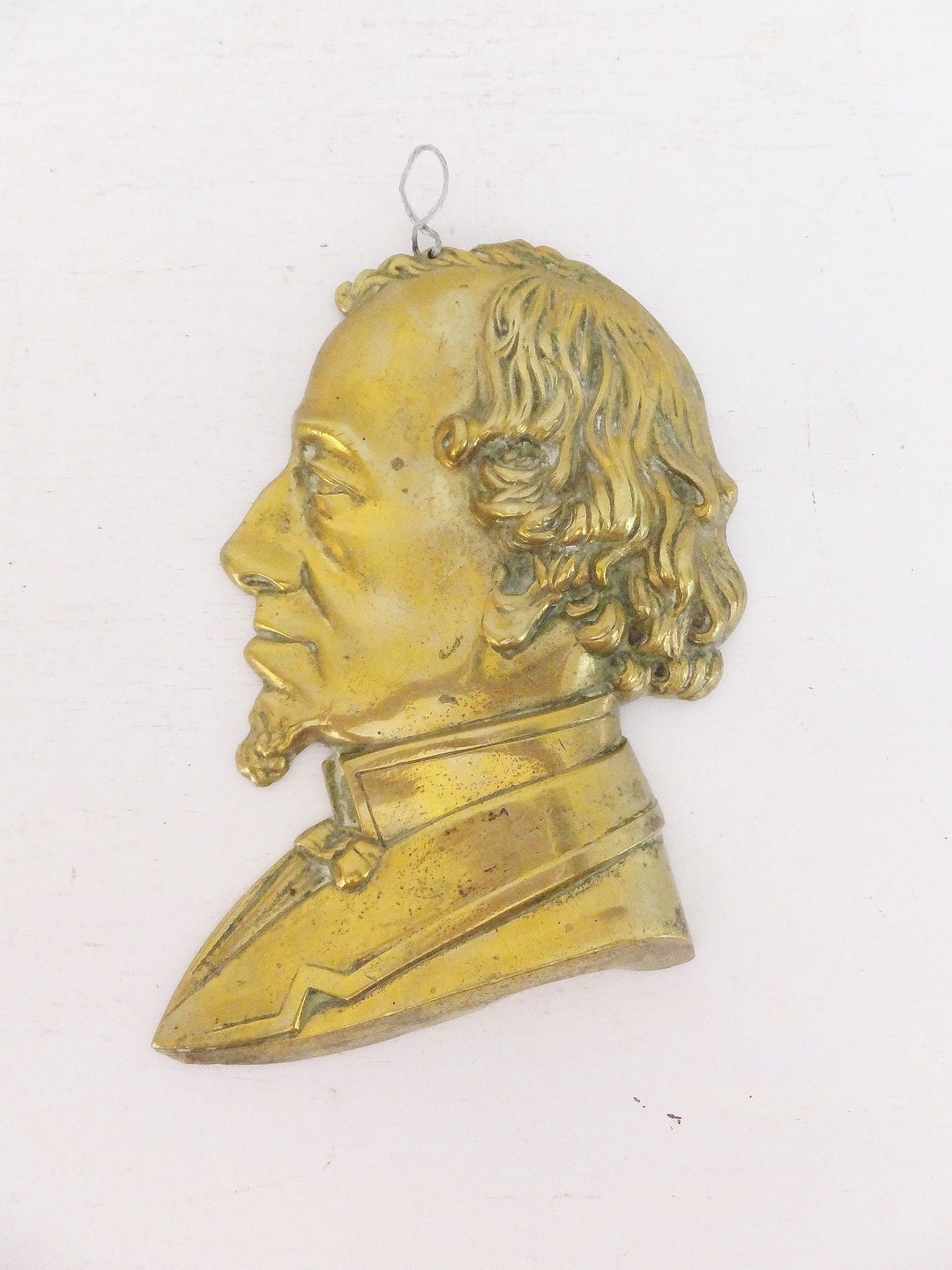 Vintage Brass Relief Bust Head Literary Bust Wall Hanging Brass Wall ...