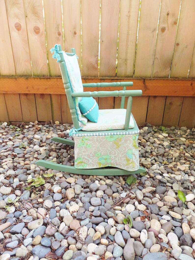 Vintage Upholstered Children's Rocking Chair Aqua Blue - Etsy