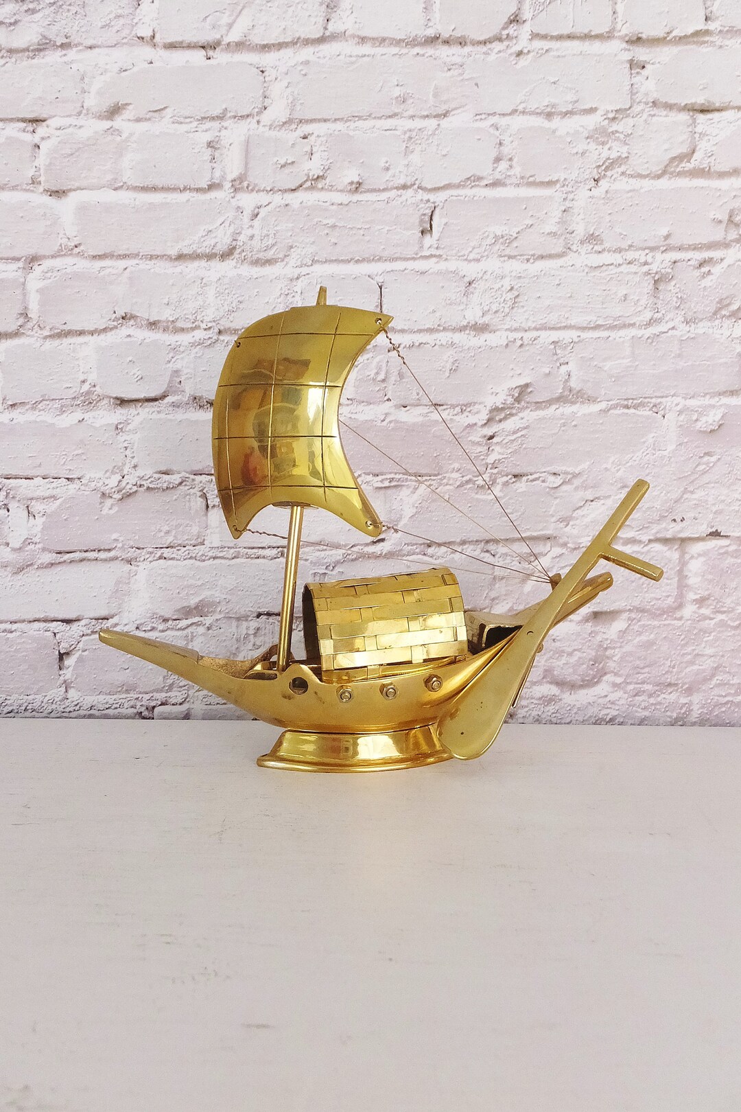 Brass Boat Sculpture Vintage 1960's MCM Brass Figurine Asian Junk Boat ...