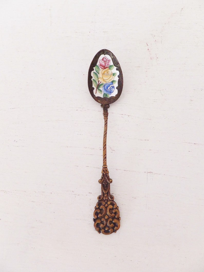 Vintage Enamelled Rose Spoon Decorative Metal Spoon With Hand - Etsy