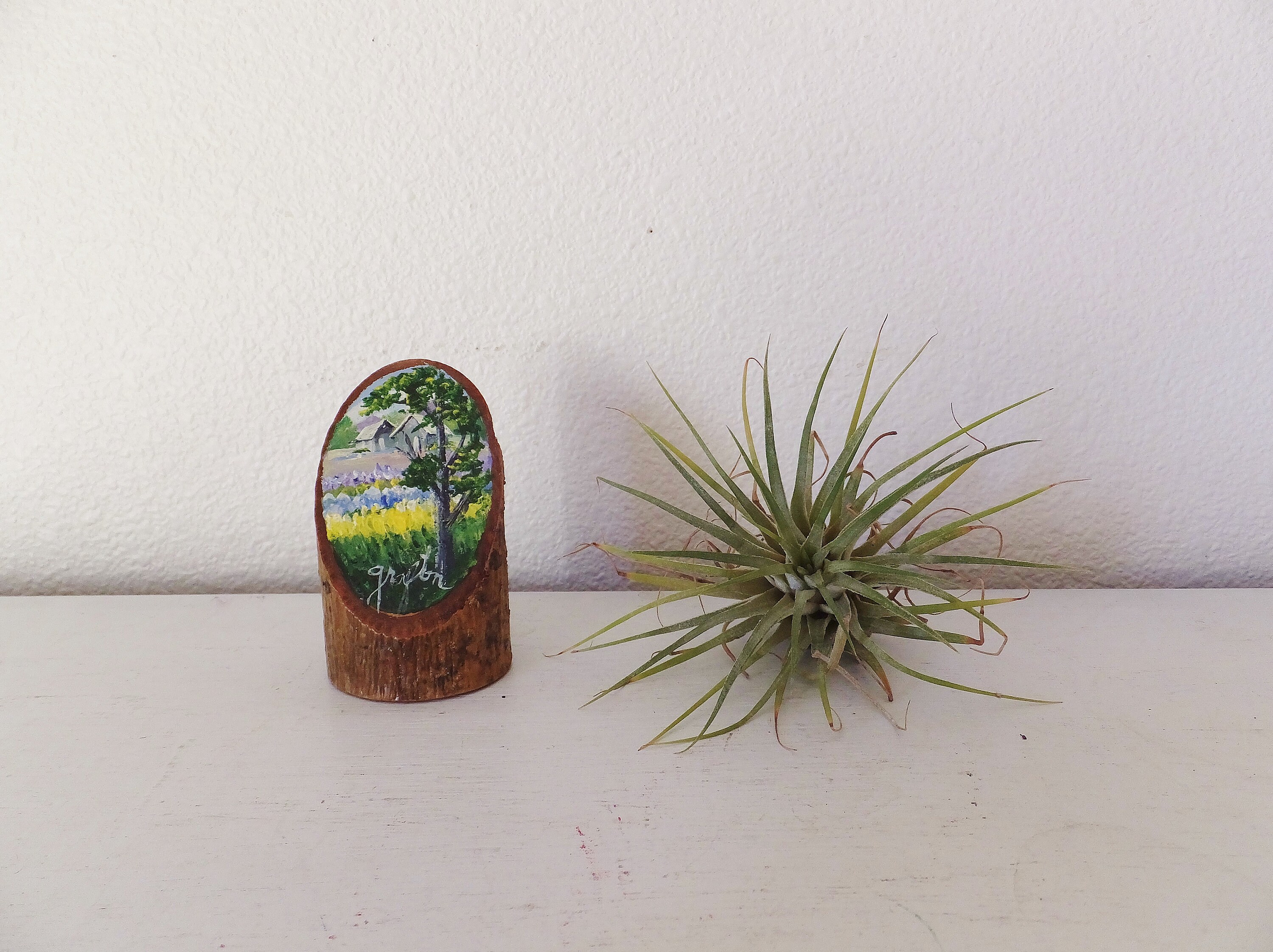 Small Cottage Garden Painting on Rustic Branch Cottage Chic | Etsy