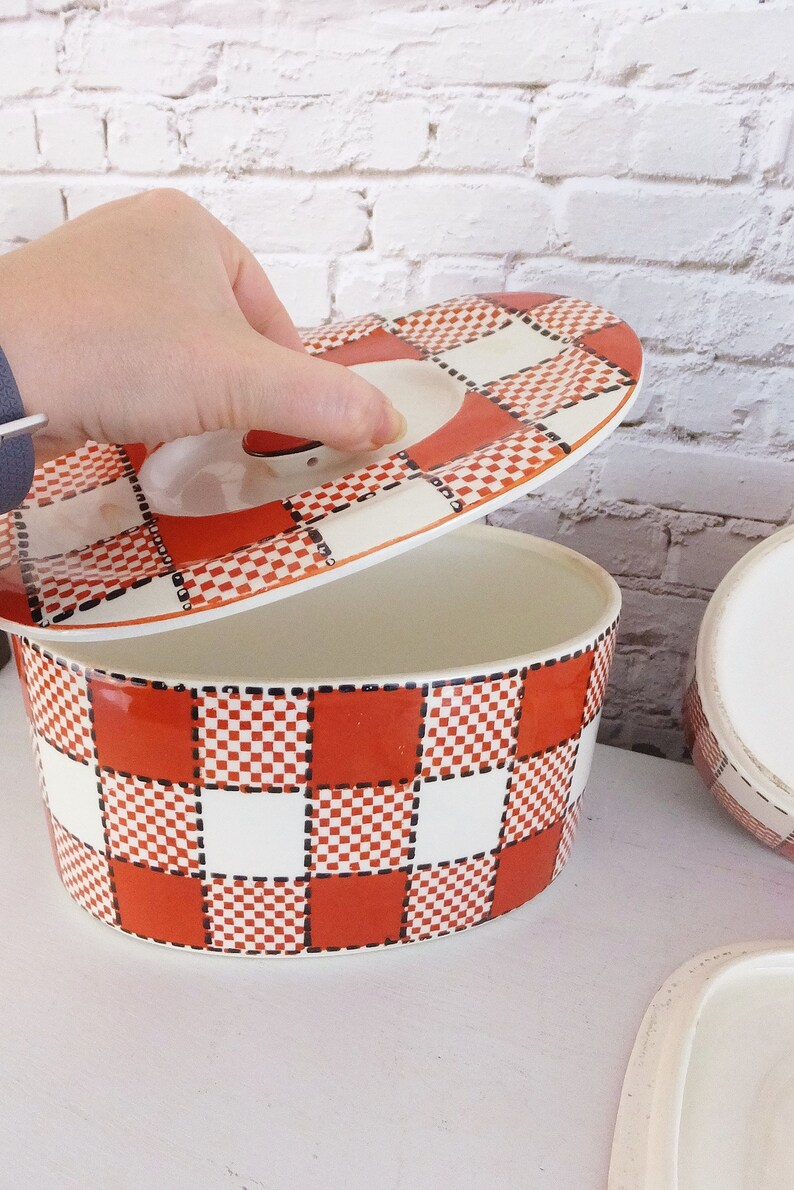 RARE Cute Kitchen Storage Canisters Red & White Gingham Print - Etsy
