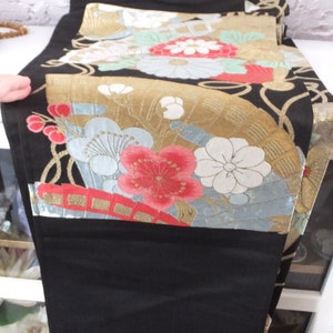 Japanese Fukuro Obi Sash Red, Gold, Black Large Floral Embroidered Obi ...