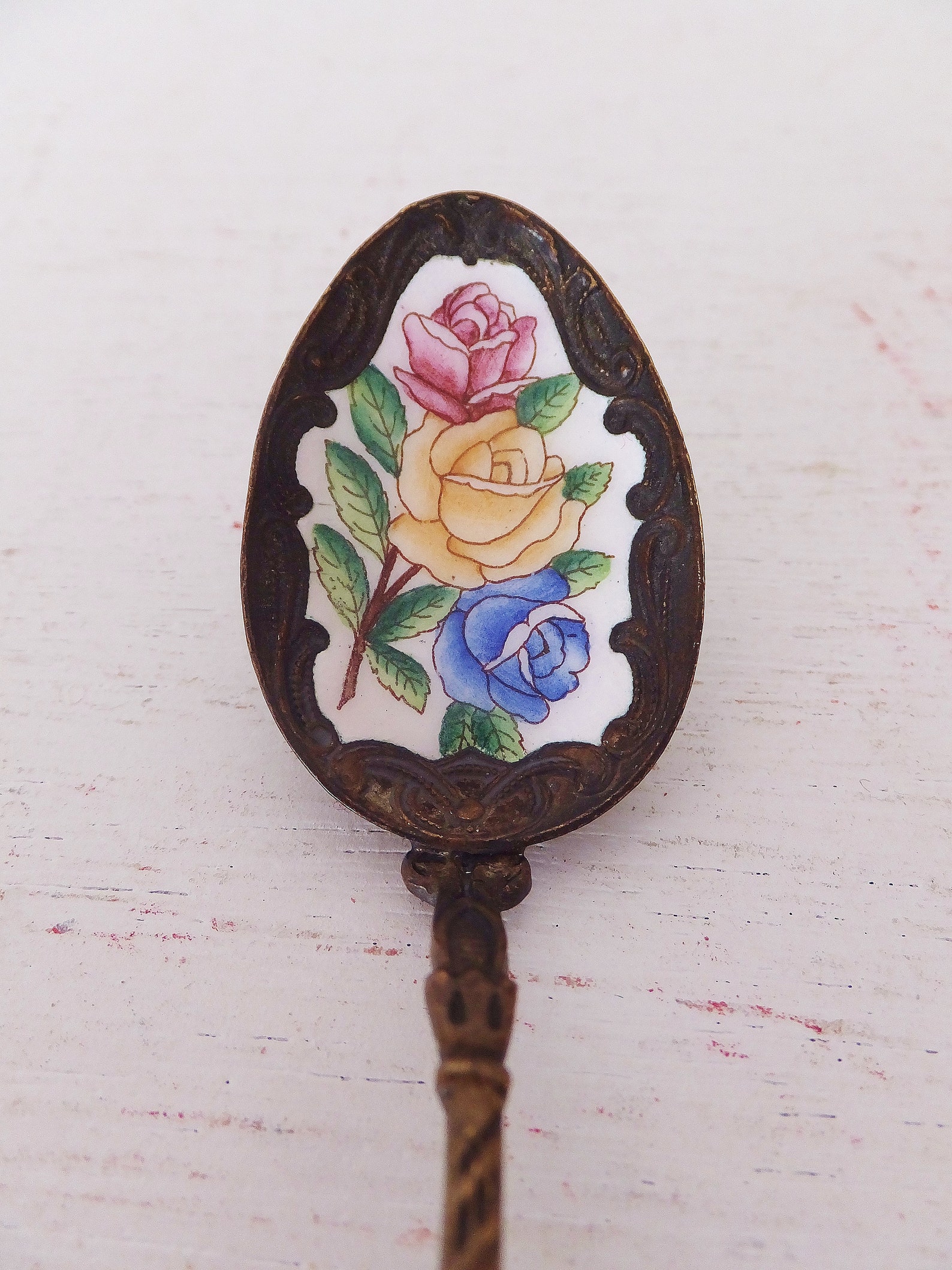 Vintage Enamelled Rose Spoon Decorative Metal Spoon With Hand - Etsy