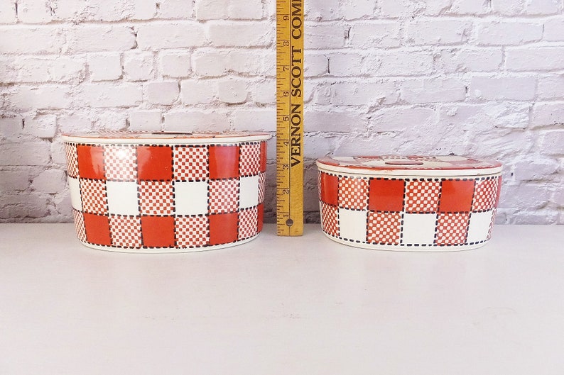 RARE Cute Kitchen Storage Canisters Red & White Gingham Print - Etsy