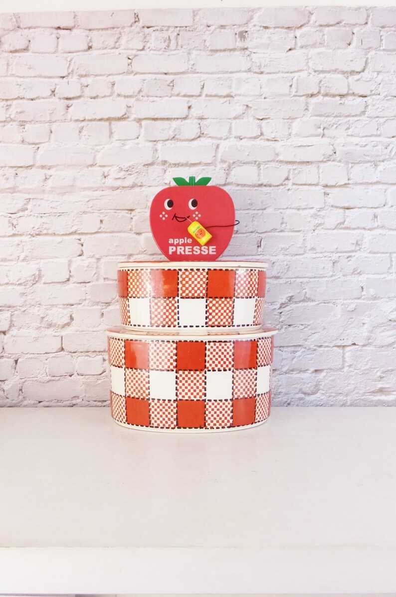 RARE Cute Kitchen Storage Canisters Red & White Gingham Print - Etsy