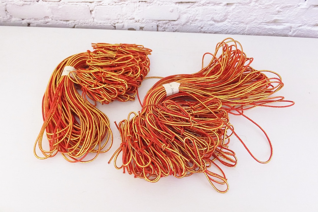 Red & Gold Japanese Elastic Gift Ribbon Pre Tied Gift Ribbon Stretch ...