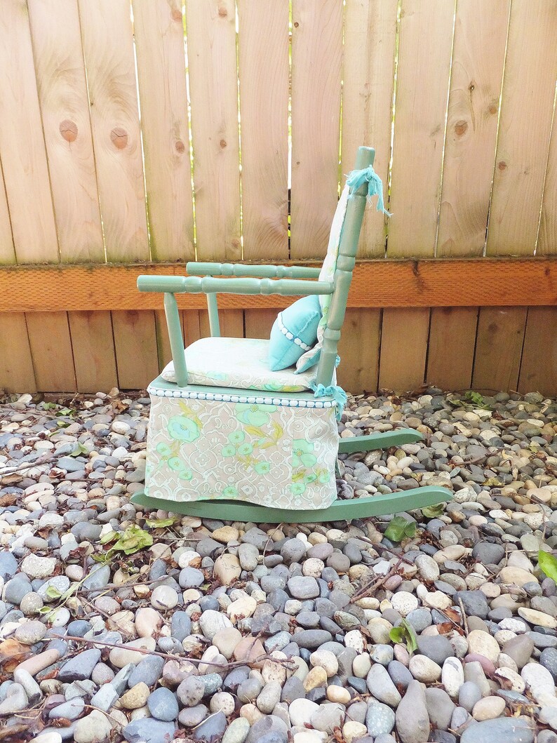 Vintage Upholstered Children's Rocking Chair Aqua Blue - Etsy
