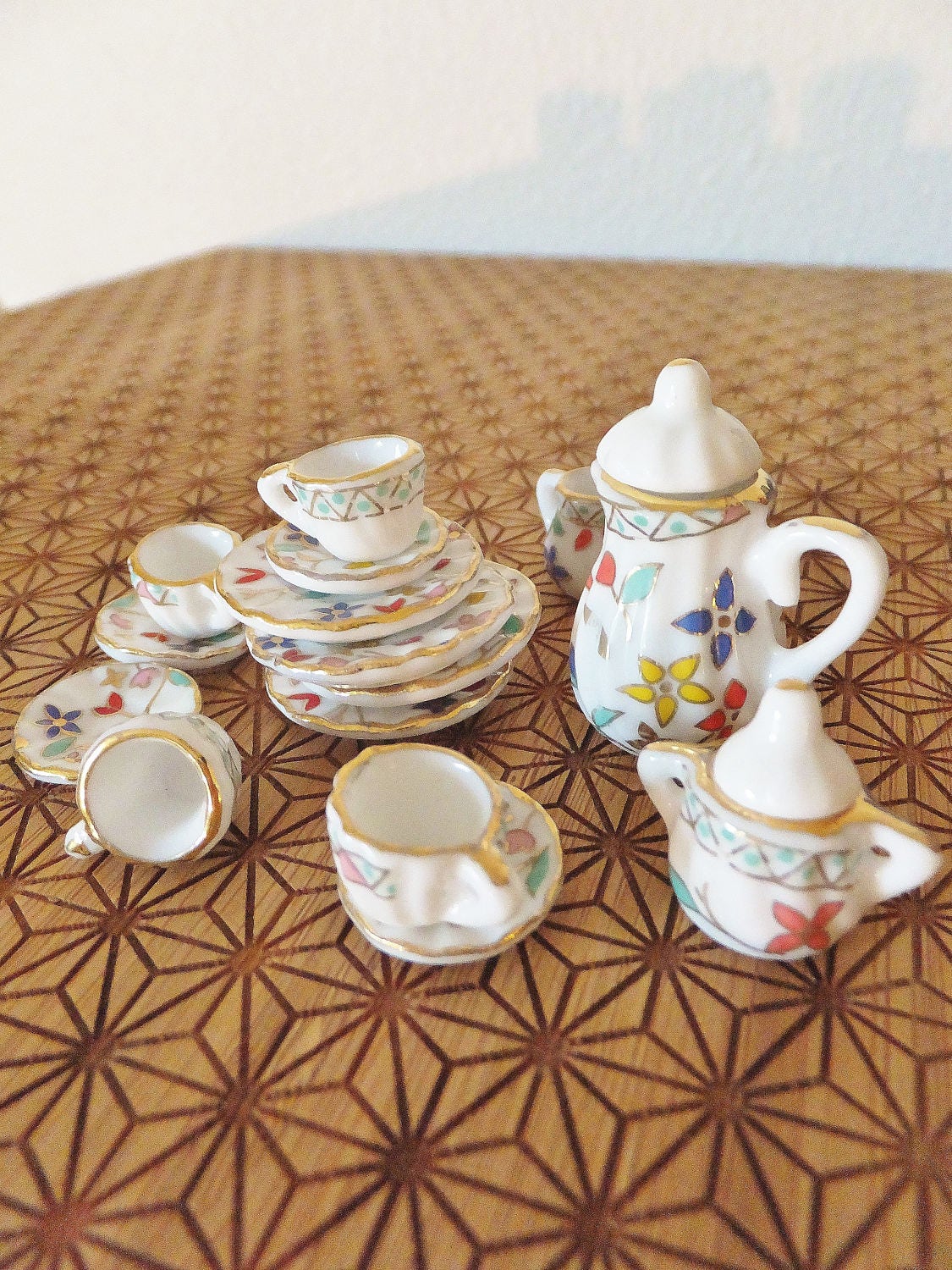 Floral 1:12 Miniature Tea Set Porcelain Ceramic Teapot Sugar | Etsy