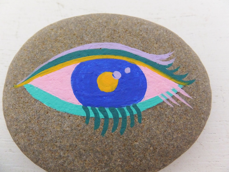 Modern Eye Nose & Mouth Rock Paintings Face Art Blue Pink | Etsy