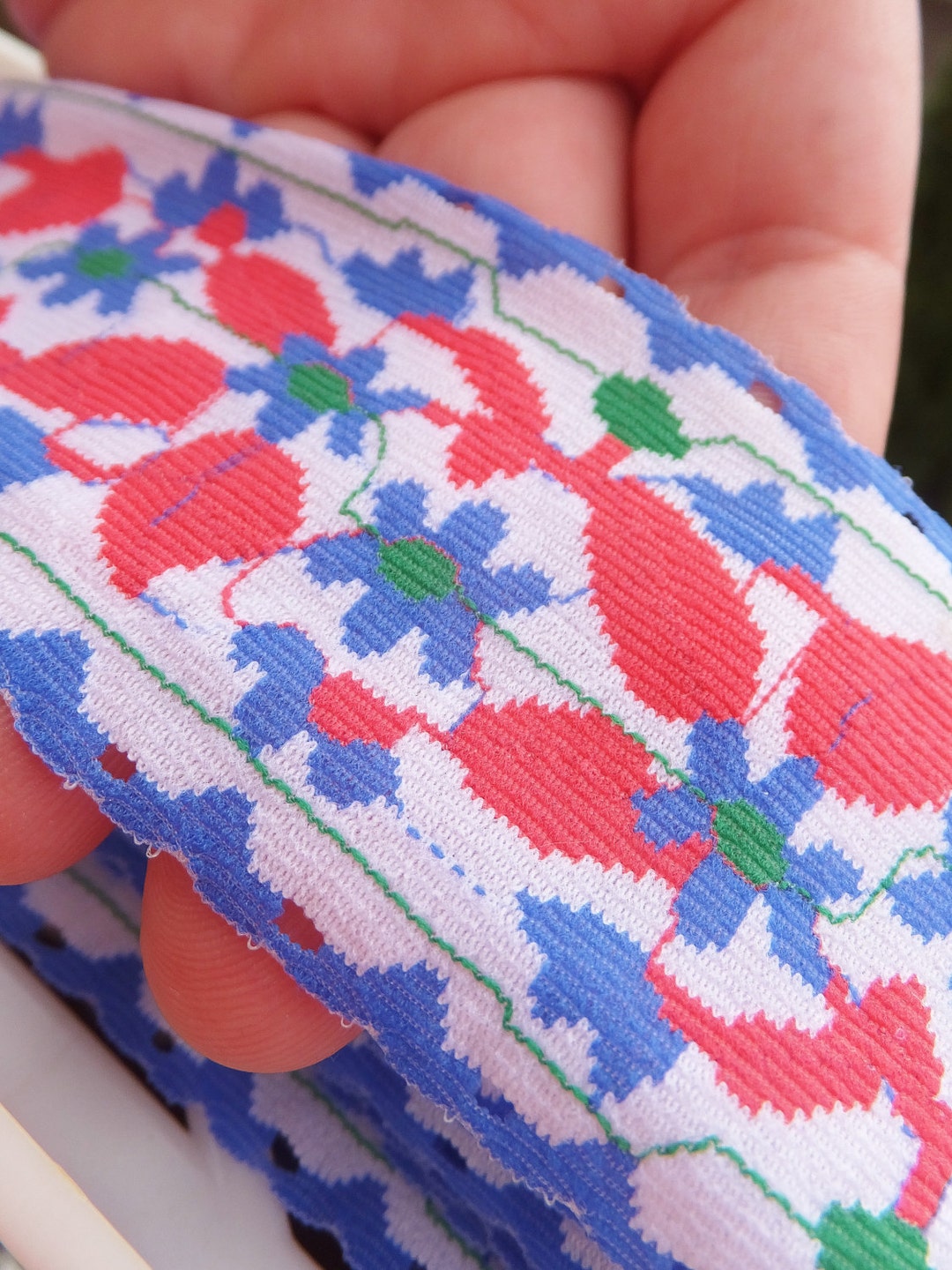 1960's Ribbon Trim Swedish Folk Floral Ribbon Polyester Knit Vintage ...
