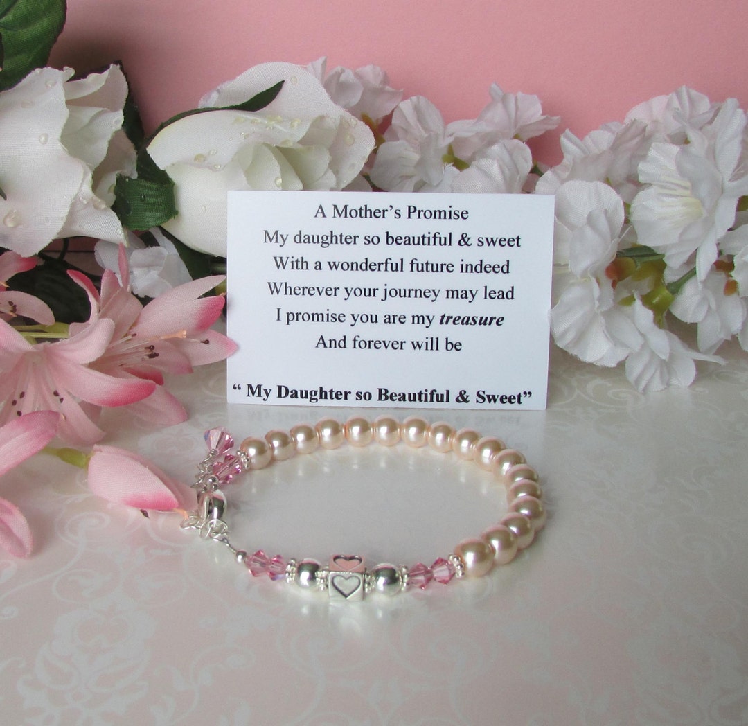 Daughter Bracelet Pink Pearl Heart Promise Bracelet - Etsy