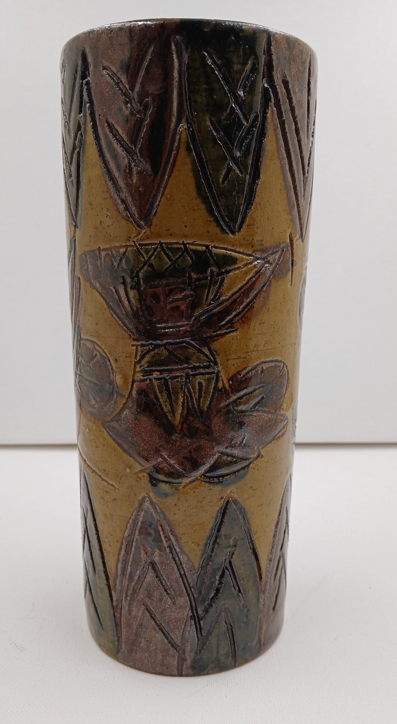 Vintage Japanese Incised Cylinder Vase - Etsy