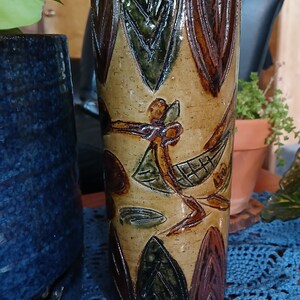 Vintage Japanese Incised Cylinder Vase - Etsy