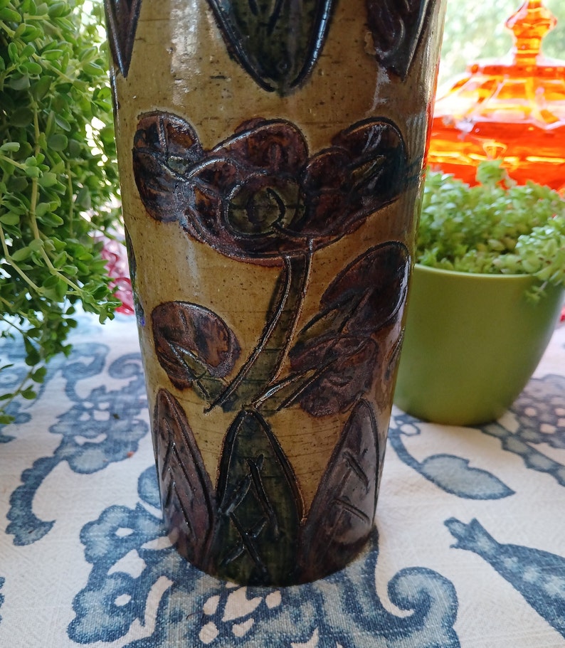 Vintage Japanese Incised Cylinder Vase - Etsy
