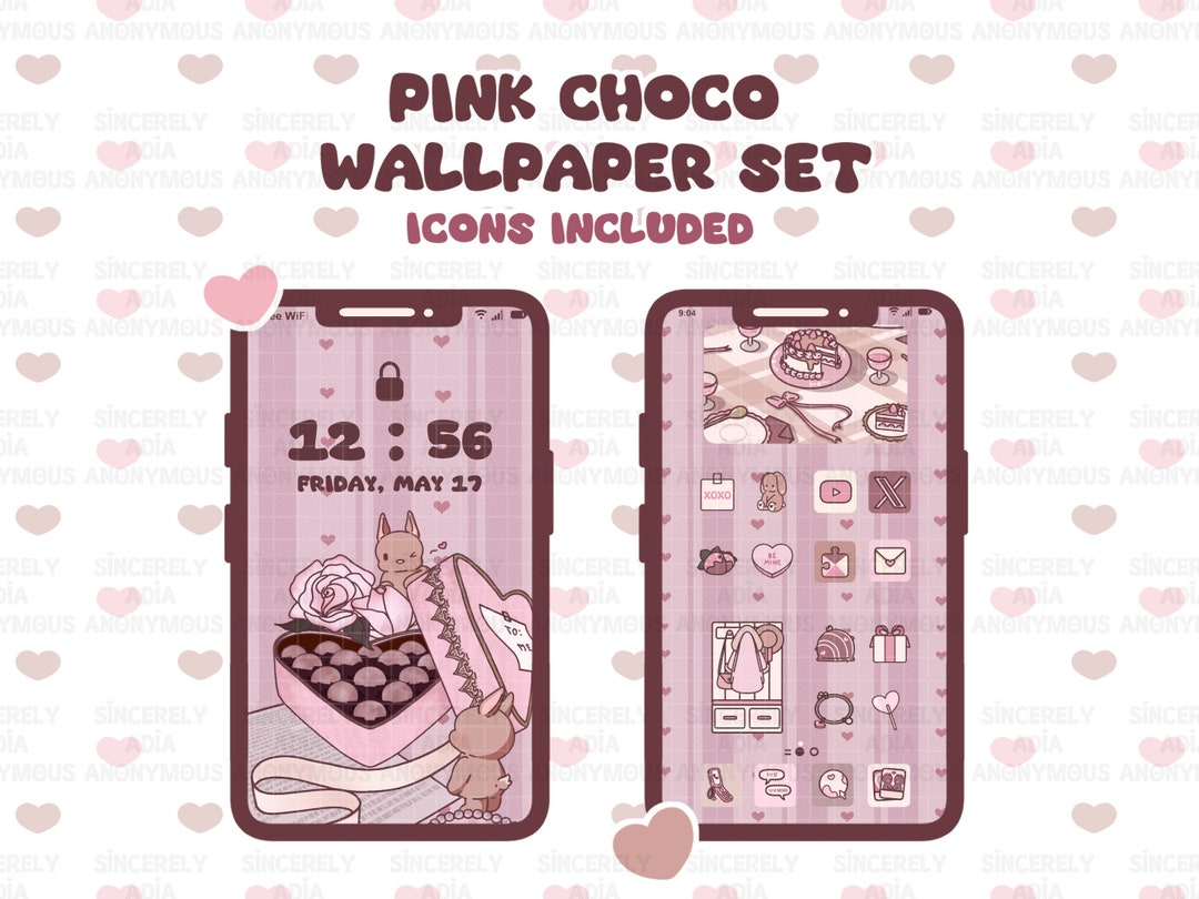 Pink Choco Icon and Wallpaper Set Aesthetic Theme for Android & IOS ...