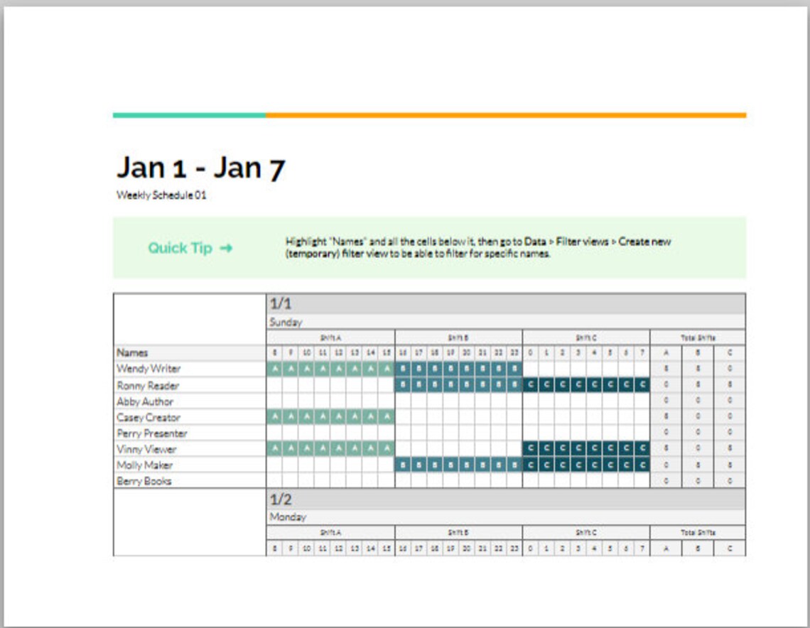 Employee Shift Schedule Template - Etsy