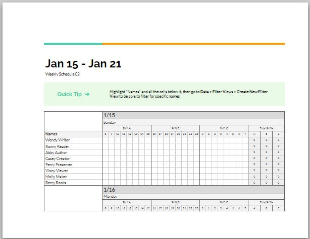 Employee Shift Schedule Template - Etsy