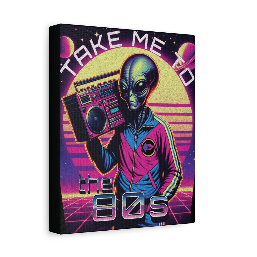 Wall Art, Retro Alien 80s Matte Canvas, Framed Digital Art, Neon ...