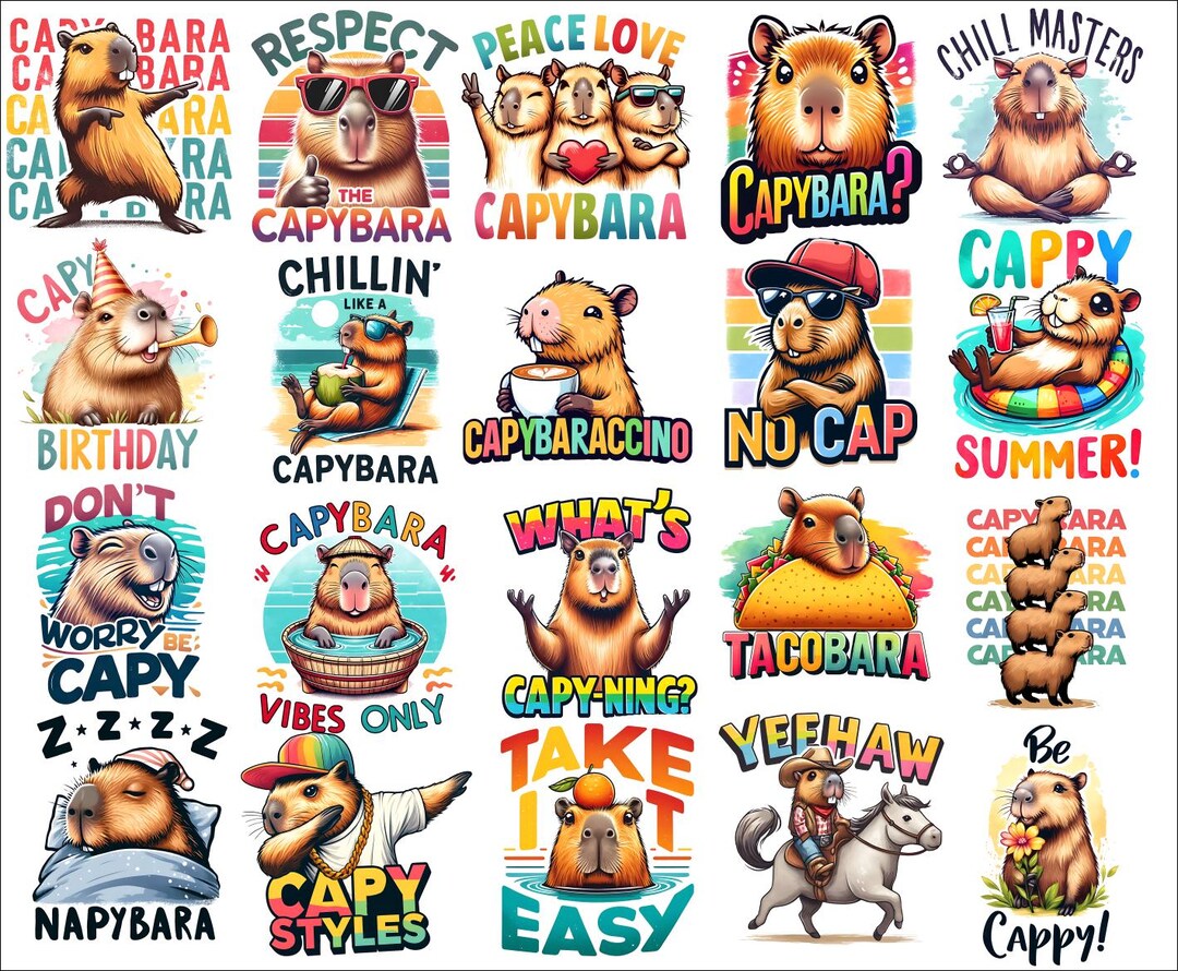 20 Capybara Designs DTF, DTG, Sublimation in PNG - Etsy