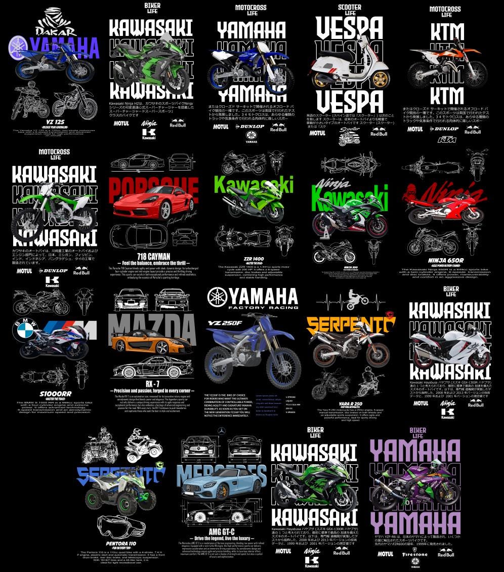 Exclusive Package of 71 Car and Motorcycle Designs - Etsy