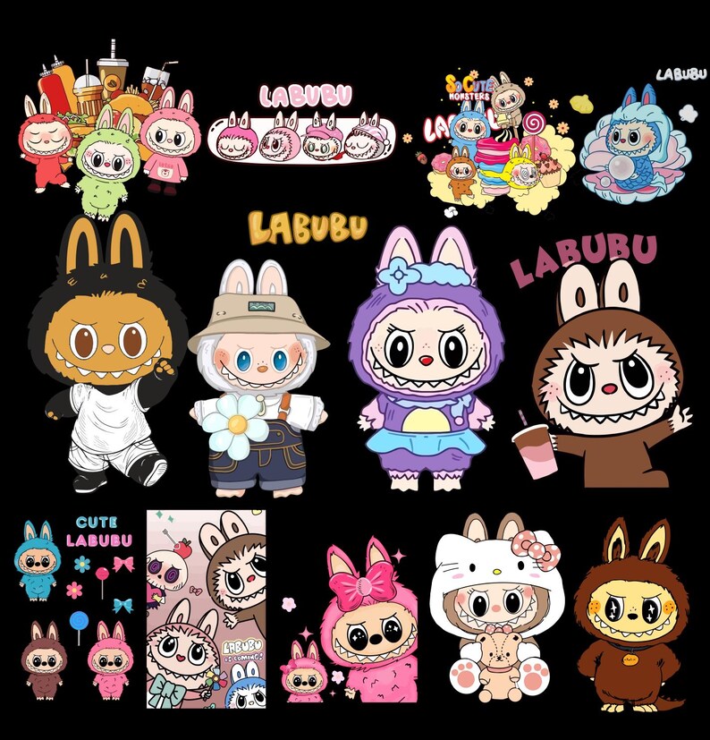 Pack of 26 labubu vector PNG designs - Etsy México