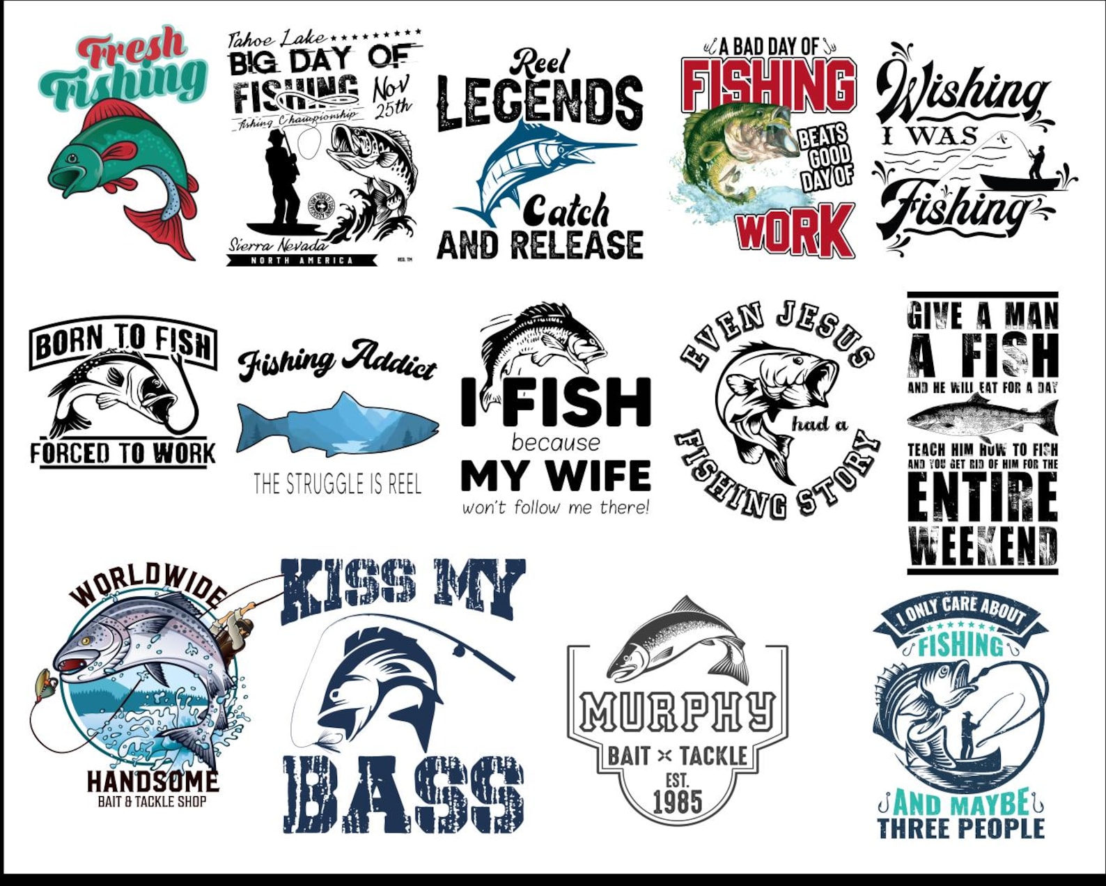 50 Fishing T-shirt Designs Bundle | PNG Files | Fish and Angler ...