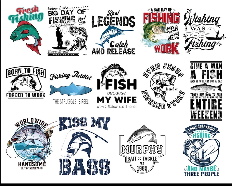 50 Fishing T-shirt Designs Bundle | PNG Files | Fish and Angler ...