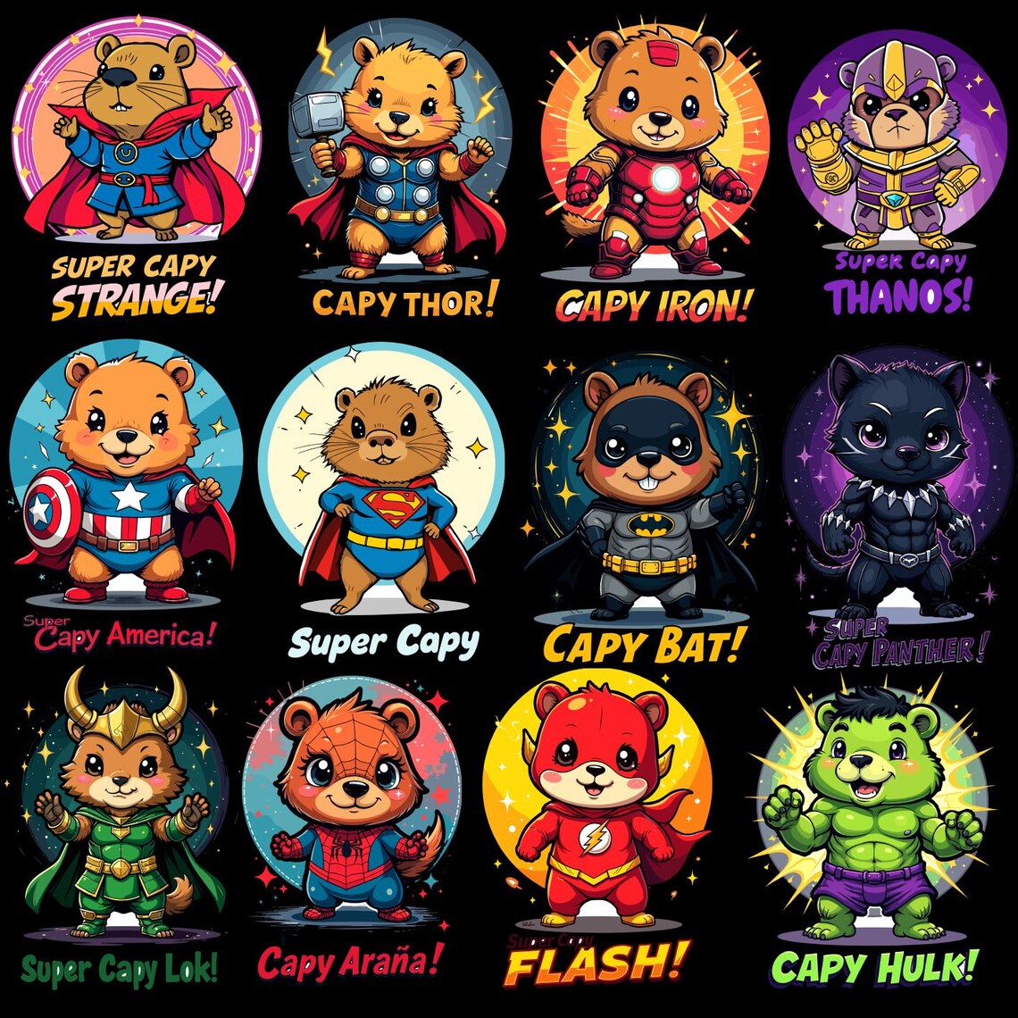 Capybara Super Heroes 24 PNG Designs - Etsy
