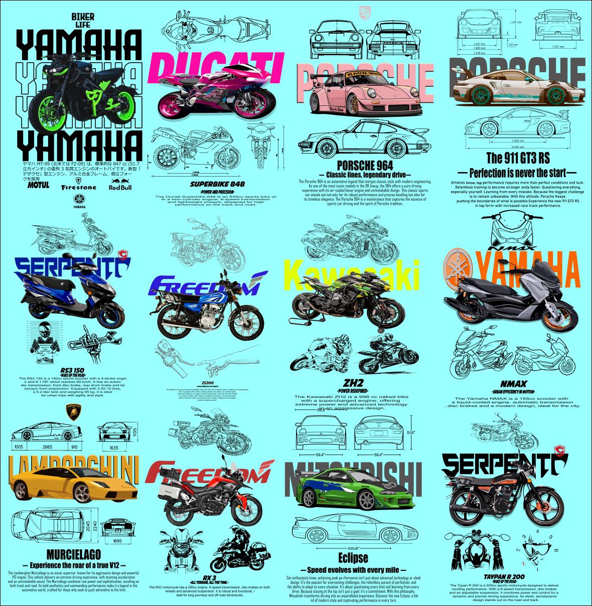 Exclusive Package of 71 Car and Motorcycle Designs - Etsy