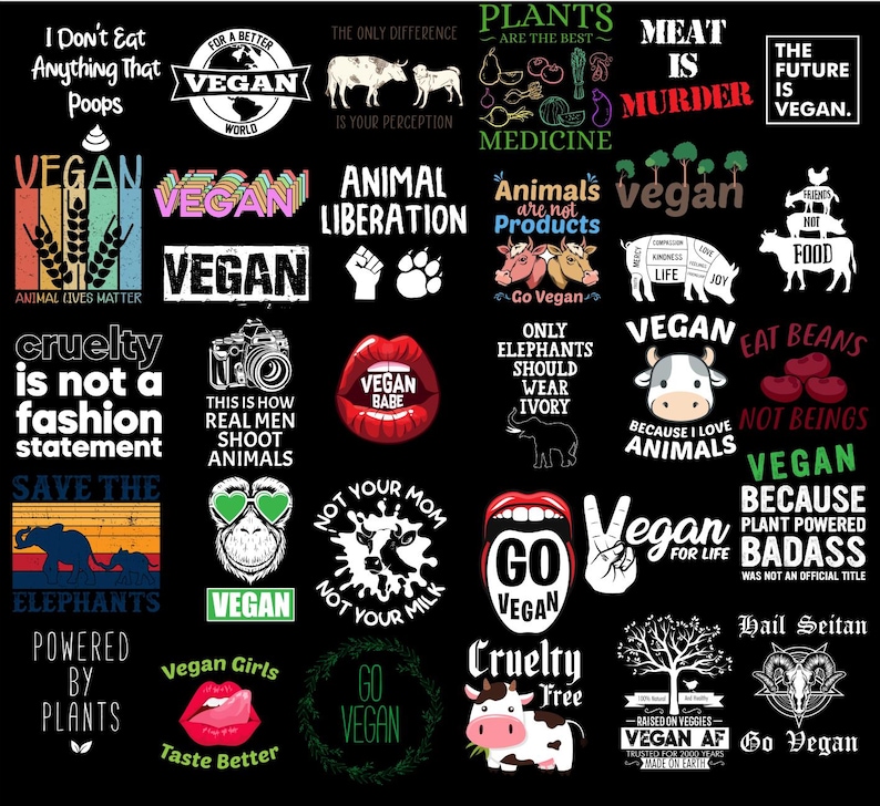 50 Vegan T-shirt Designs Bundle | PNG Files Vegan Quotes and Graphics ...