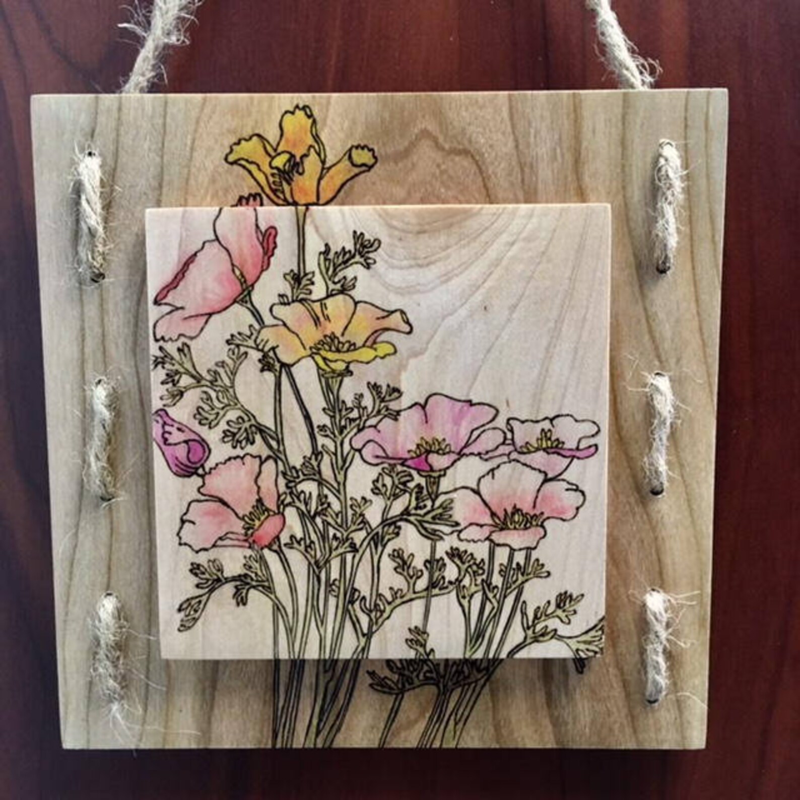 Woodburned Floral Wall Hanging - Art Panel-pyrography - FREE SHIPPING ...