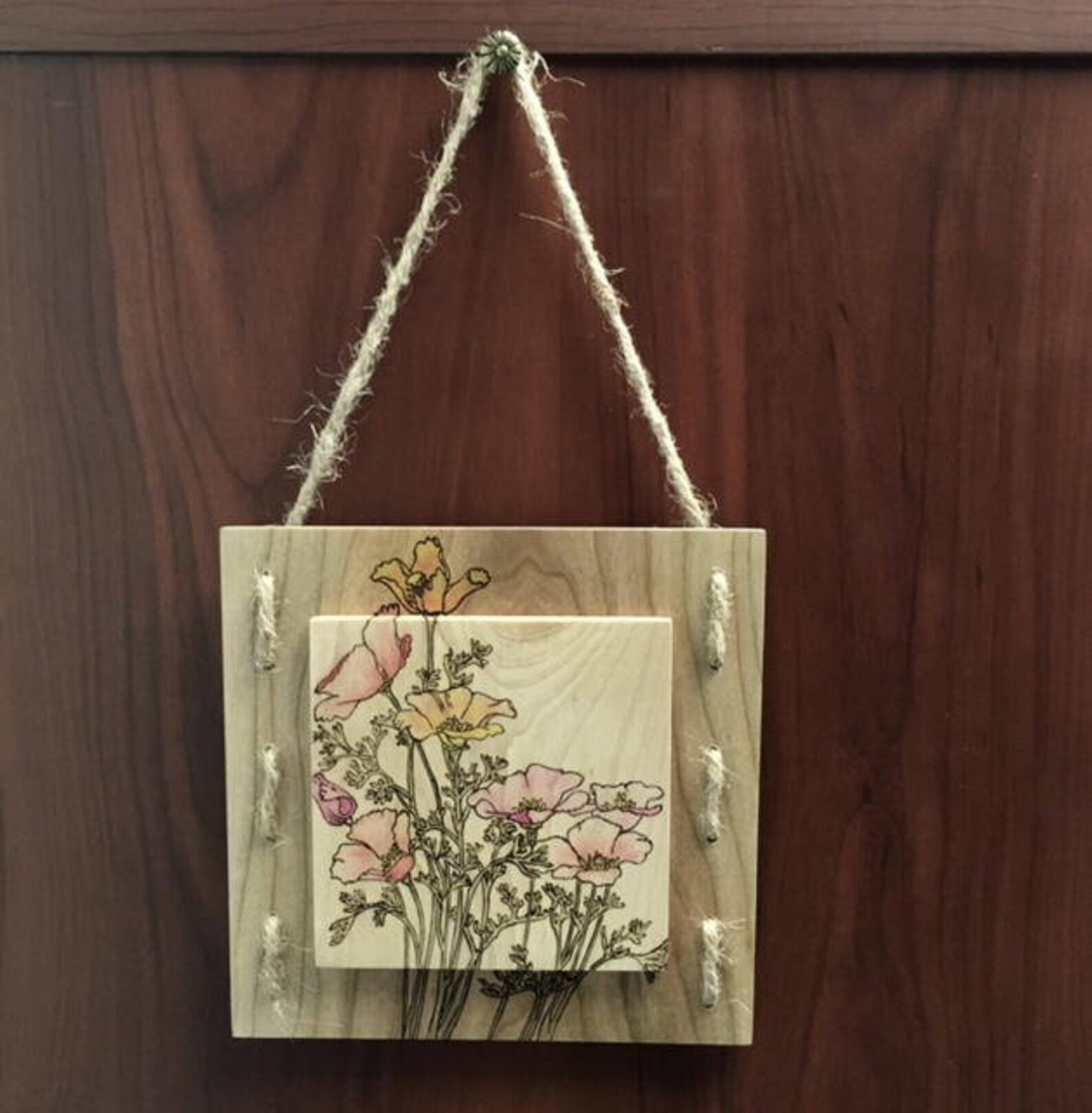Woodburned Floral Wall Hanging - Art Panel-pyrography - FREE SHIPPING ...