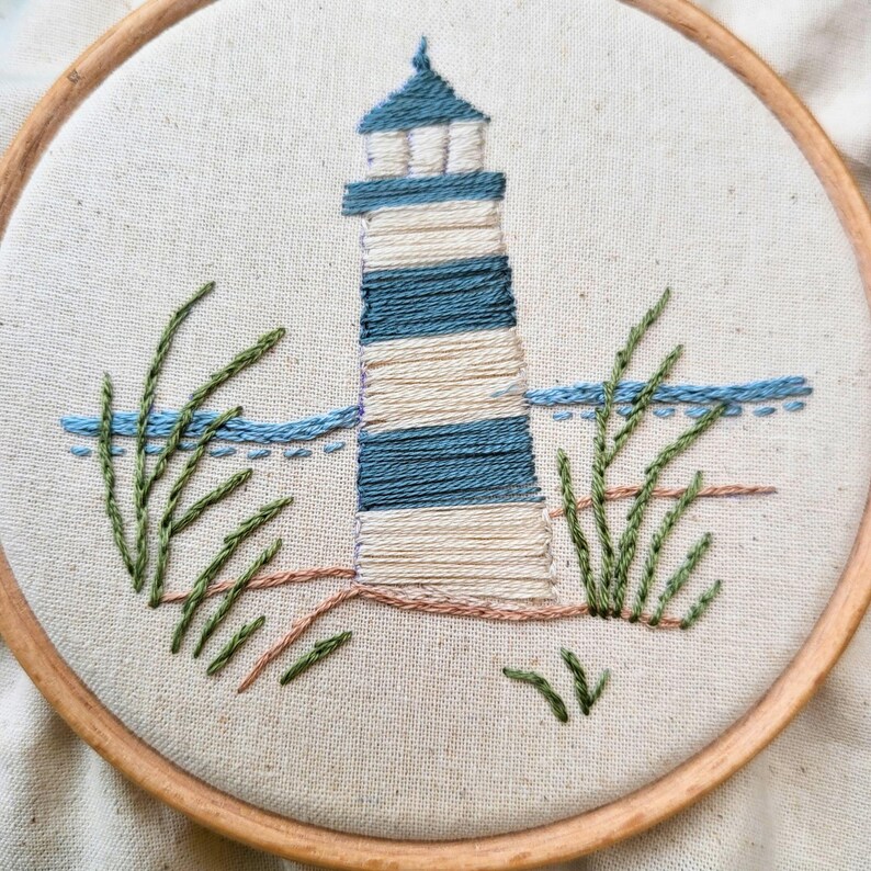 Lighthouse Hand Embroidery Pattern, Coastal Cottage Core Embroidery ...