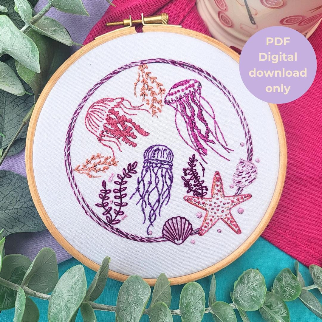 Jellyfish Embroidery Pattern, Jellyfish Beginner Embroidery Kit ...