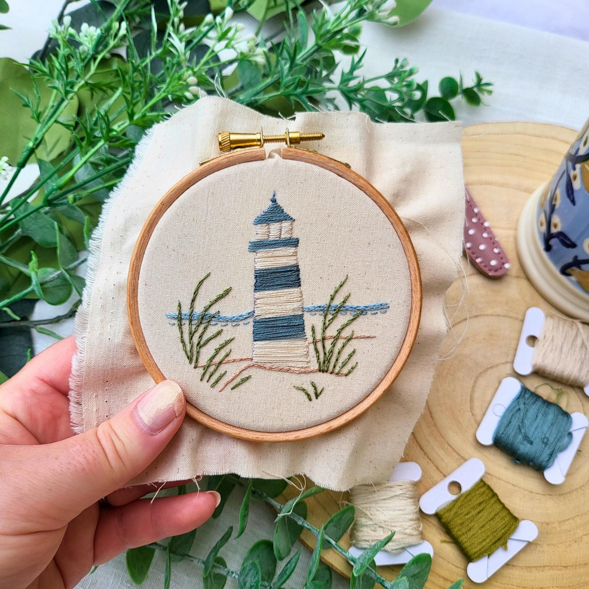 Lighthouse Hand Embroidery Pattern, Coastal Cottage Core Embroidery ...