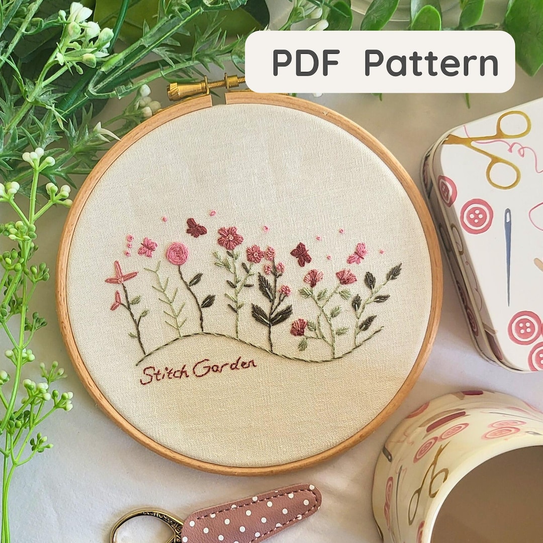 Garden Floral Hand Embroidery Pattern, Beginner Embroidery Sampler Pdf ...