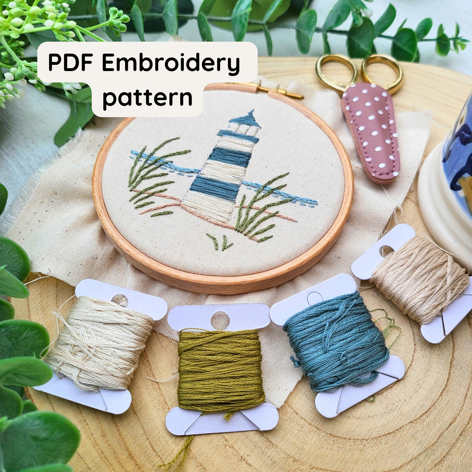 Lighthouse Hand Embroidery Pattern, Coastal Cottage Core Embroidery ...
