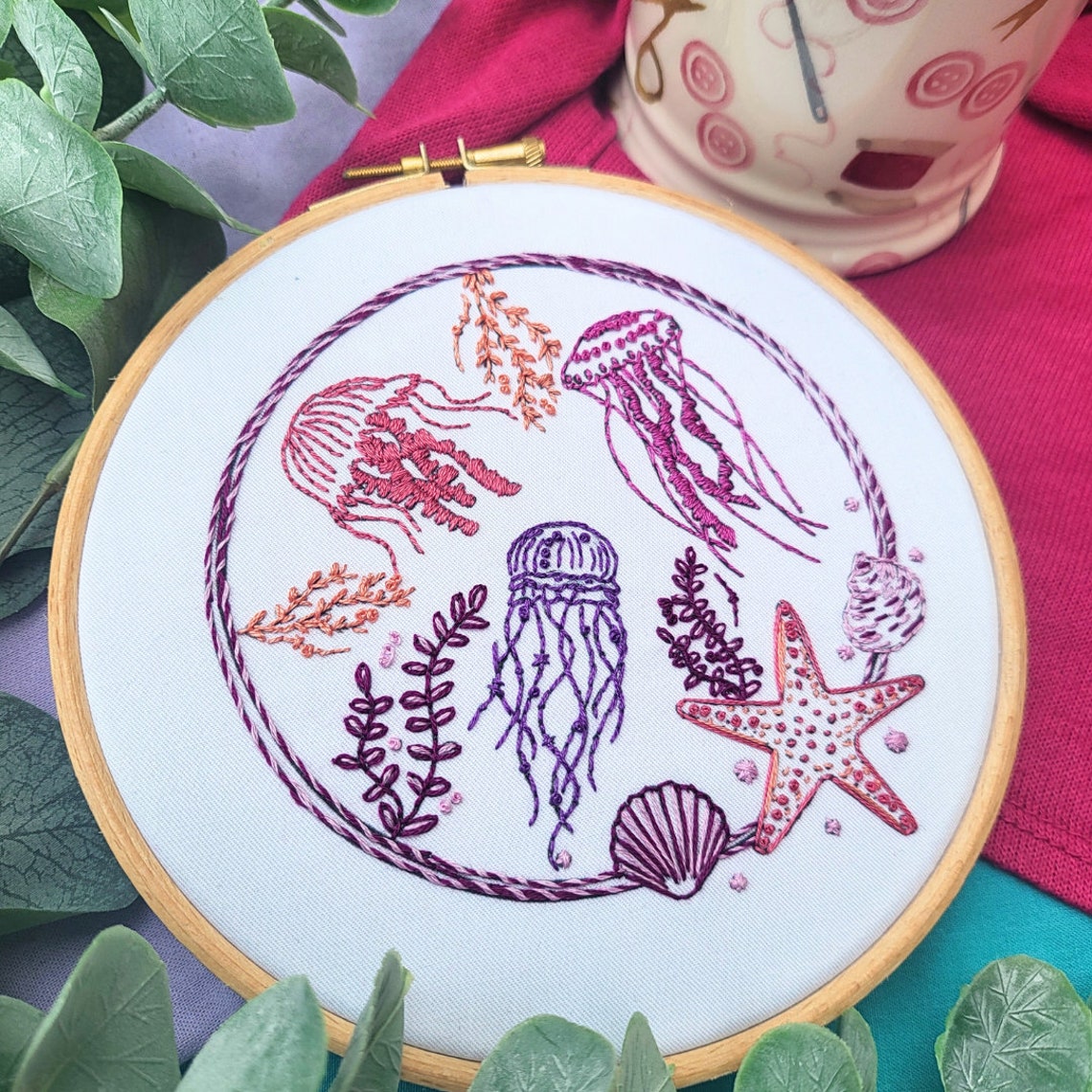 Jellyfish Embroidery Pattern, Jellyfish Beginner Embroidery Kit ...