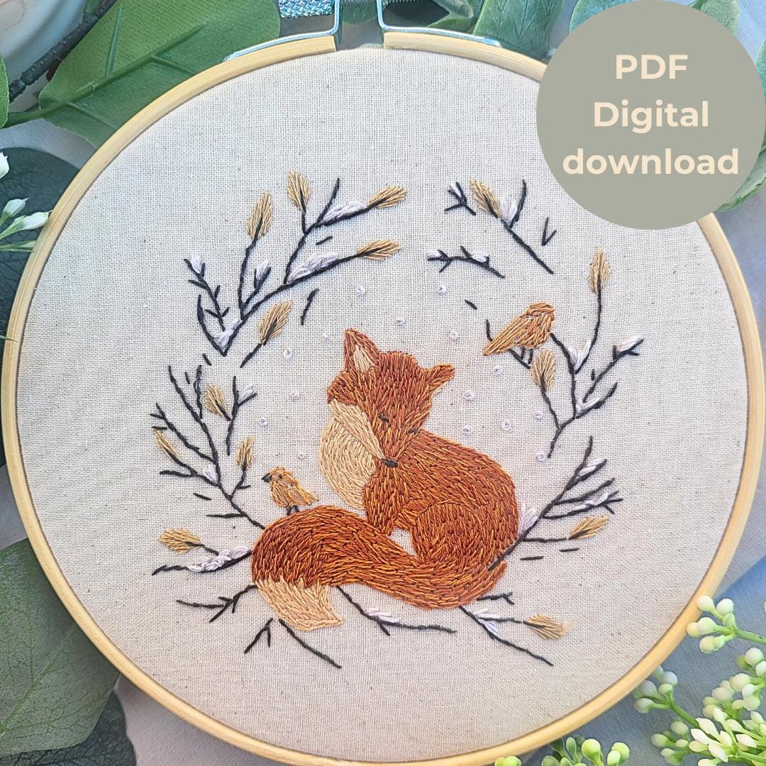 Fox Hand Embroidery Pattern, Woodland Fox Embroidery Pattern, Autumn ...