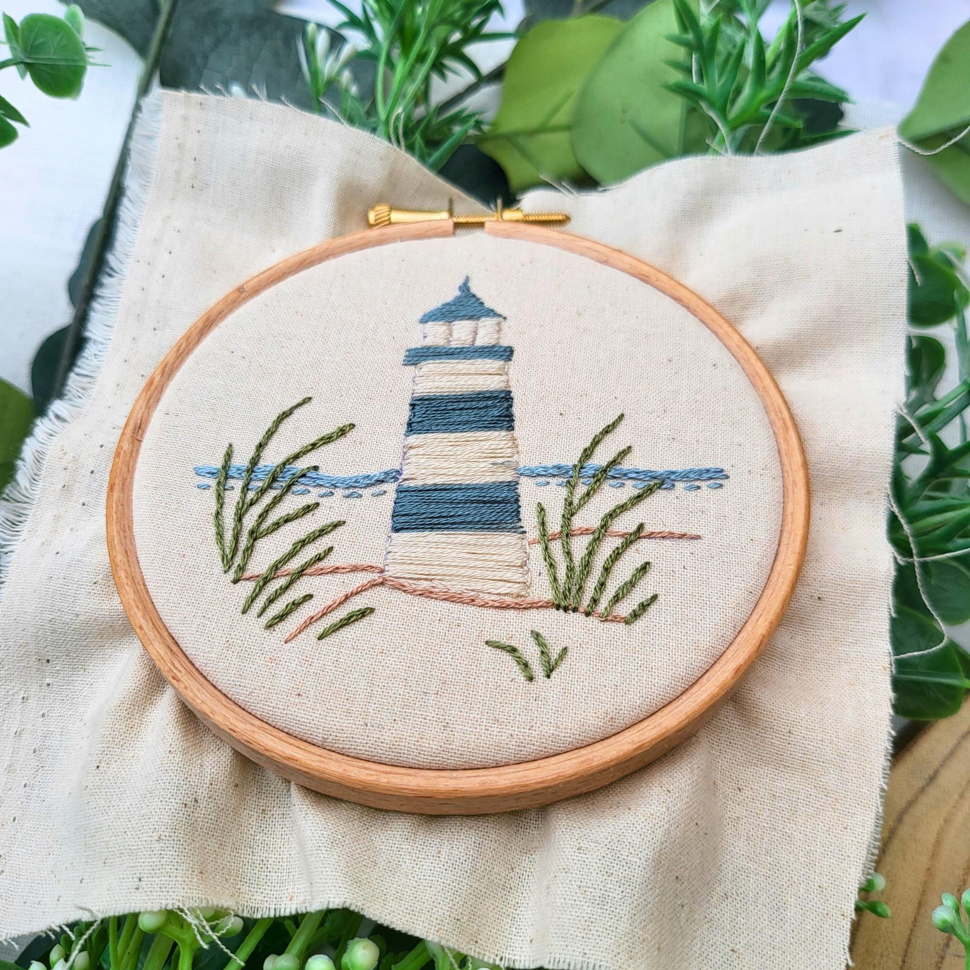 Lighthouse Hand Embroidery Pattern, Coastal Cottage Core Embroidery ...