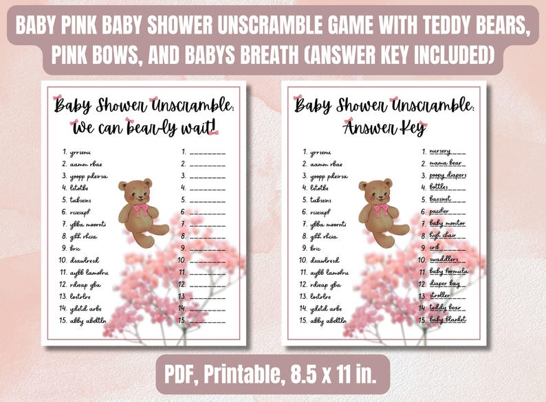 Baby Shower Cute & Fun Word Scramble Game "we Can Bearly Wait ...